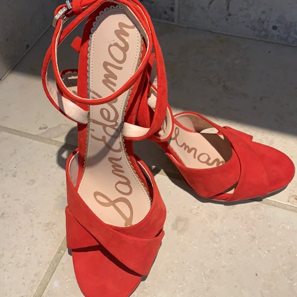 Sam Edelman | Shoes | Sam Edelman Hot Red Suede 3 Inch Heel Pumps Sz ...